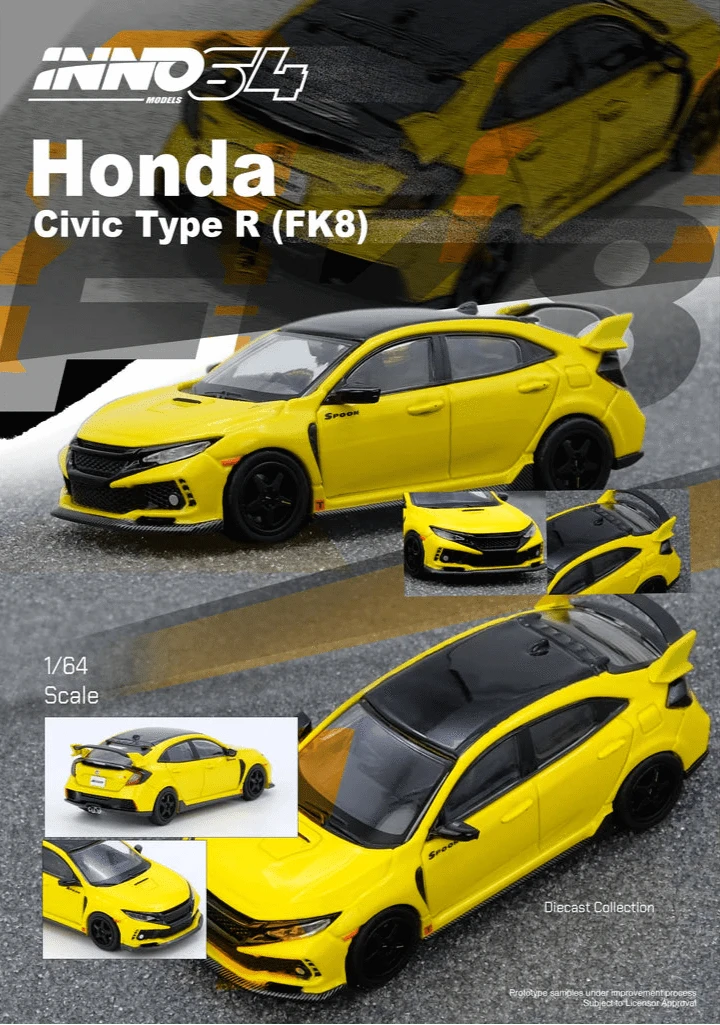 (Pre-order) Honda Civic Type R FK8 Yellow Inno64 1/64 scale – Hanz Driven